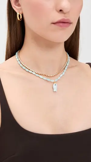 LOGAN TAY Light Beaded Fish Pendant Necklace - Blue