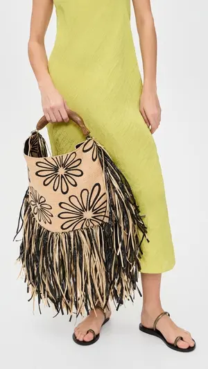 Farm Rio Fringed Raffia Mini Bag