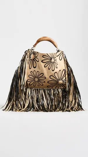 Farm Rio Fringed Raffia Mini Bag