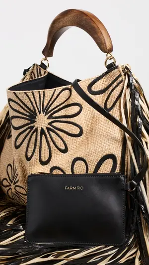 Farm Rio Fringed Raffia Mini Bag