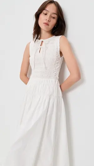 Moon River Smocked Shirred Midi Dress