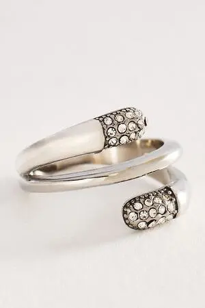 Anthropologie Coiled Crystal Cocktail Ring - Silver