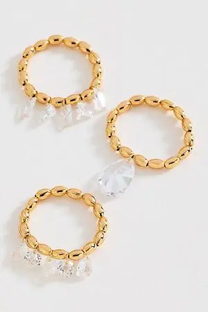Anthropologie Crystal Stretch Rings, Set Of 3 - Clear/gold