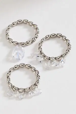 Anthropologie Crystal Stretch Rings, Set Of 3 - Clear/silver