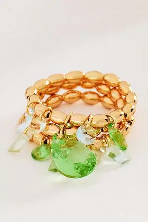 Anthropologie Crystal Stretch Rings, Set Of 3 - Light Green