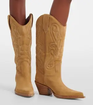 Paris Texas Dakota Suede Cowboy Boots - Beige