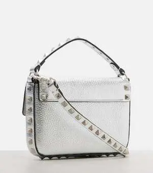 Valentino Garavani Rockstud Small Metallic Leather Top-handle Bag - Silver