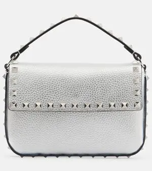 Valentino Garavani Rockstud Small Metallic Leather Top-handle Bag - Silver