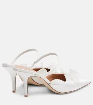MALONE SOULIERS Cecile 70 Ruffled Satin Mules - White