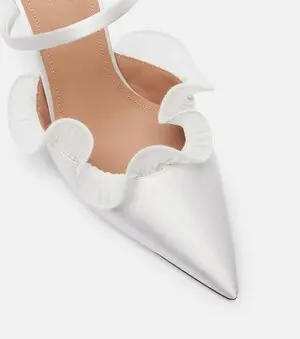 MALONE SOULIERS Cecile 70 Ruffled Satin Mules - White