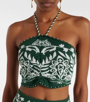 Farm Rio Beaded Halterneck Crop Top