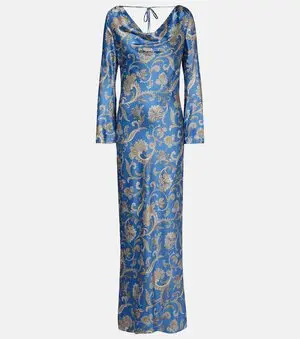 Veronica Beard Ember Printed Silk-blend Maxi Dress - Blue