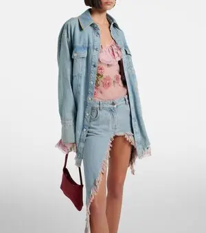 Blumarine Asymmetric Distressed Denim Miniskirt