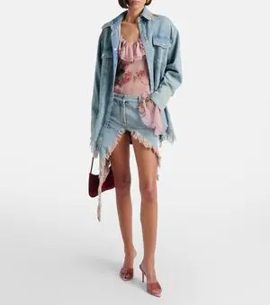 Blumarine Asymmetric Distressed Denim Miniskirt