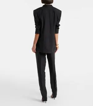 Saint Laurent Pleated Silk Straight Leg Pants - Black