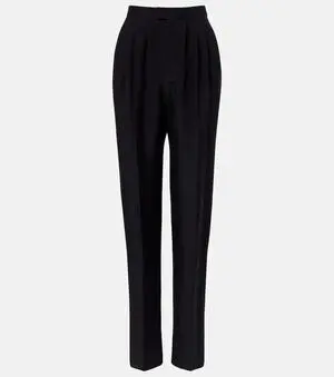 Saint Laurent Pleated Straight Silk Pants - Black