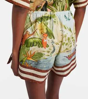 ALEMAIS Alémais Toucan Tango Printed Linen Shorts - Multicoloured