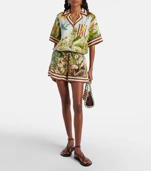 ALEMAIS Alémais Toucan Tango Printed Linen Shorts - Multicoloured