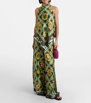 ALEMAIS Alémais Liana Printed Silk Satin Palazzo Pants - Multicoloured