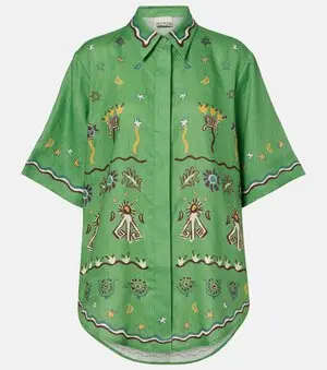 ALEMAIS Alémais Sun Dancer Printed Linen Shirt - Green