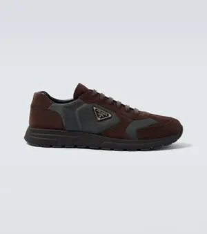 Prada Suede And Fabric Trimmed Lace-up Sneakers - Brown