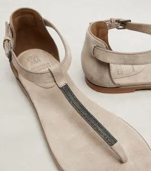 Brunello Cucinelli Monili Suede Slides