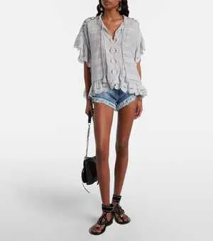 MARANT ETOILE Payton Broderie Anglaise Cotton Top - Blue