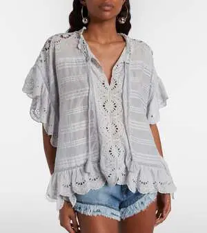 MARANT ETOILE Payton Broderie Anglaise Cotton Top - Blue