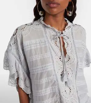 MARANT ETOILE Payton Broderie Anglaise Cotton Top - Blue