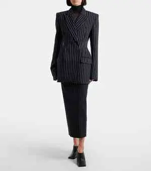 MUGLER Pinstripe Wool Pencil Skirt
