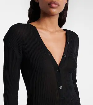 MUGLER Ribbed-knit Cotton Romper - Black