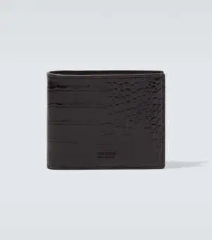TOM FORD Croc-effect Patent Leather Bifold Wallet - Brown