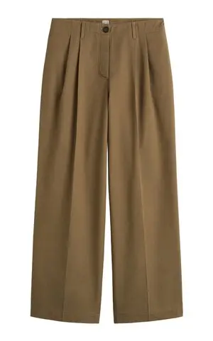 TOTÊME Toteme Pleated Cotton Twill Wide-Leg Trousers