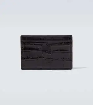 TOM FORD Croc-effect Patent Leather Card Holder - Brown