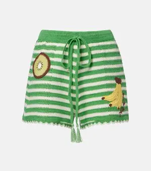 ALEMAIS Alémais Embroidered Striped Cotton Shorts - Green