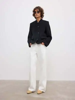 HOUSE OF DAGMAR Stand-collar Curved Wool Jacket - Black