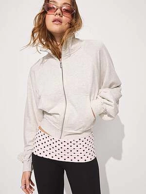 Pink Campus Terry™ Mock-neck Full-zip Sweatshirt - Grey