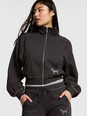Pink Campus Terry™ Mock-neck Full-zip Sweatshirt - Grey