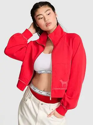 Pink Campus Terry™ Mock-neck Full-zip Sweatshirt - Red