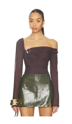 Bardot Marisol Asymmetric Mesh Top - Chocolate