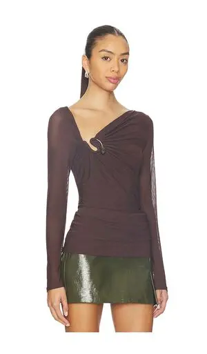 Bardot Marisol Asymmetric Mesh Top - Chocolate