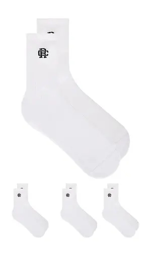 Reigning Champ Classic Crew Socks 3 Pack - White