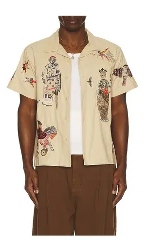 SAMUEL ZELIG Collage Camp Shirt In Beige