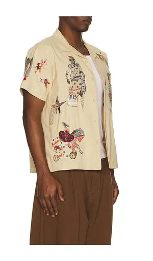 SAMUEL ZELIG Collage Camp Shirt In Beige