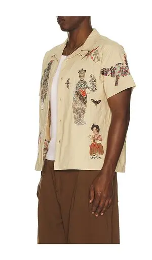 SAMUEL ZELIG Collage Camp Shirt In Beige