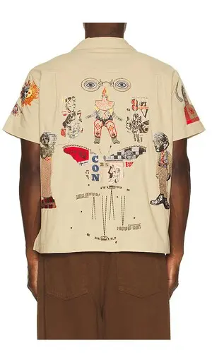 SAMUEL ZELIG Collage Camp Shirt In Beige