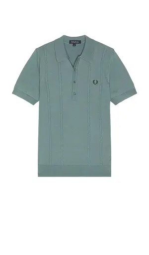 Fred Perry Cable Knitted Polo Shirt In Slate