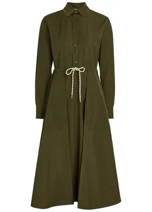 Moncler Poplin Midi Shirt Dress With Drawstring - Dark Green