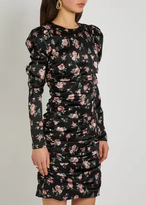 Dolce & Gabbana Floral-print Ruched Stretch-silk Mini Dress