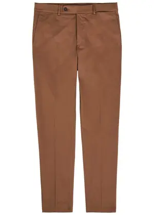 SLOWEAR Tapered-leg Stretch-cotton Trousers - Brown